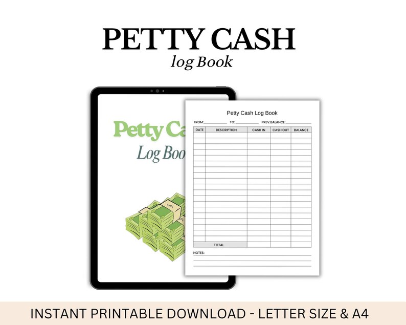 Petty Cash Logbook Printable, Business Ledger, Petty Cash for Small ...