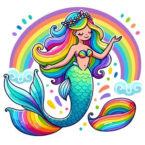 10 Rainbow Mermaid Clipart Bundle Cute Mermaid Pngs Tails Stars Ocean ...