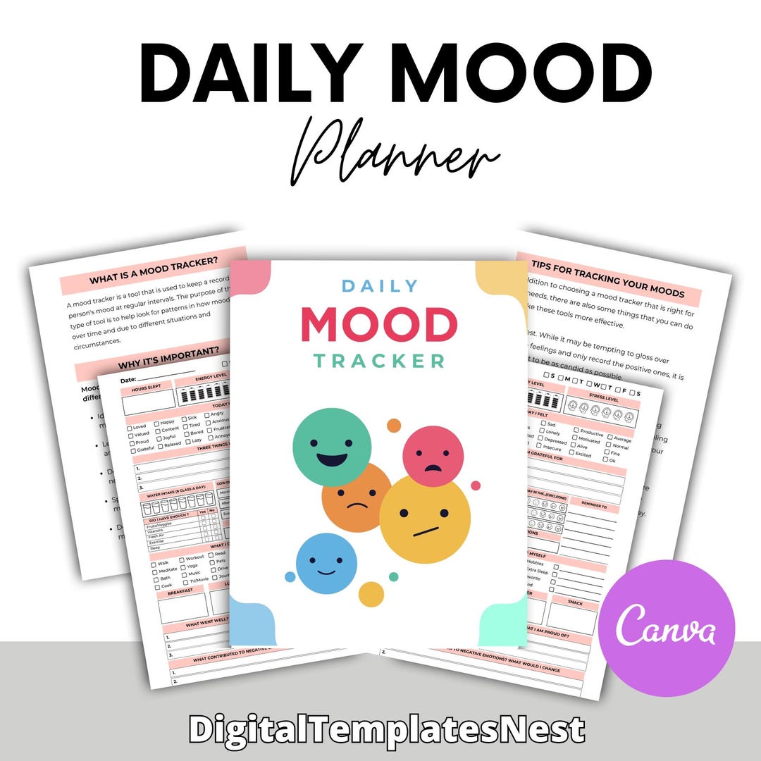 Daily Mood Journal, Mood Tracker, Mental Health Planner, ADHD Daily ...