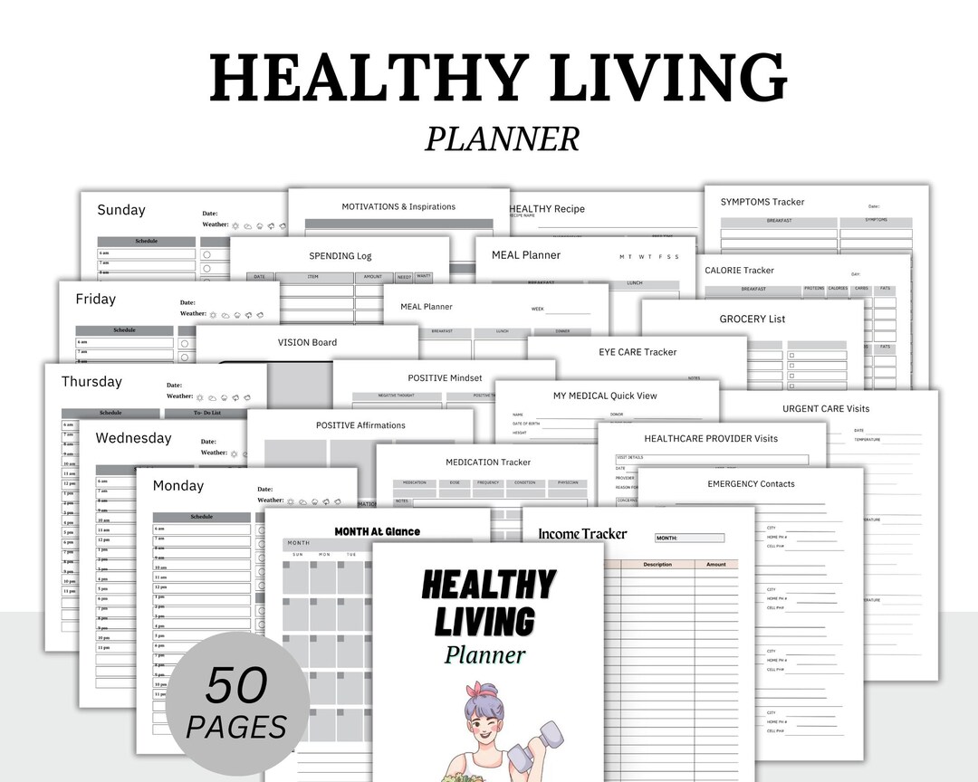 Healthy Living Planner Printable: Fitness, Activity, Wellness Tracker ...