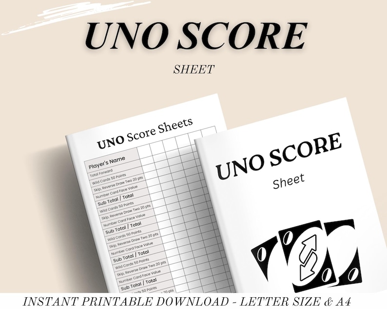 Uno Score Sheet Tracker Perfect for Family Game Night, Has Seasonal ...