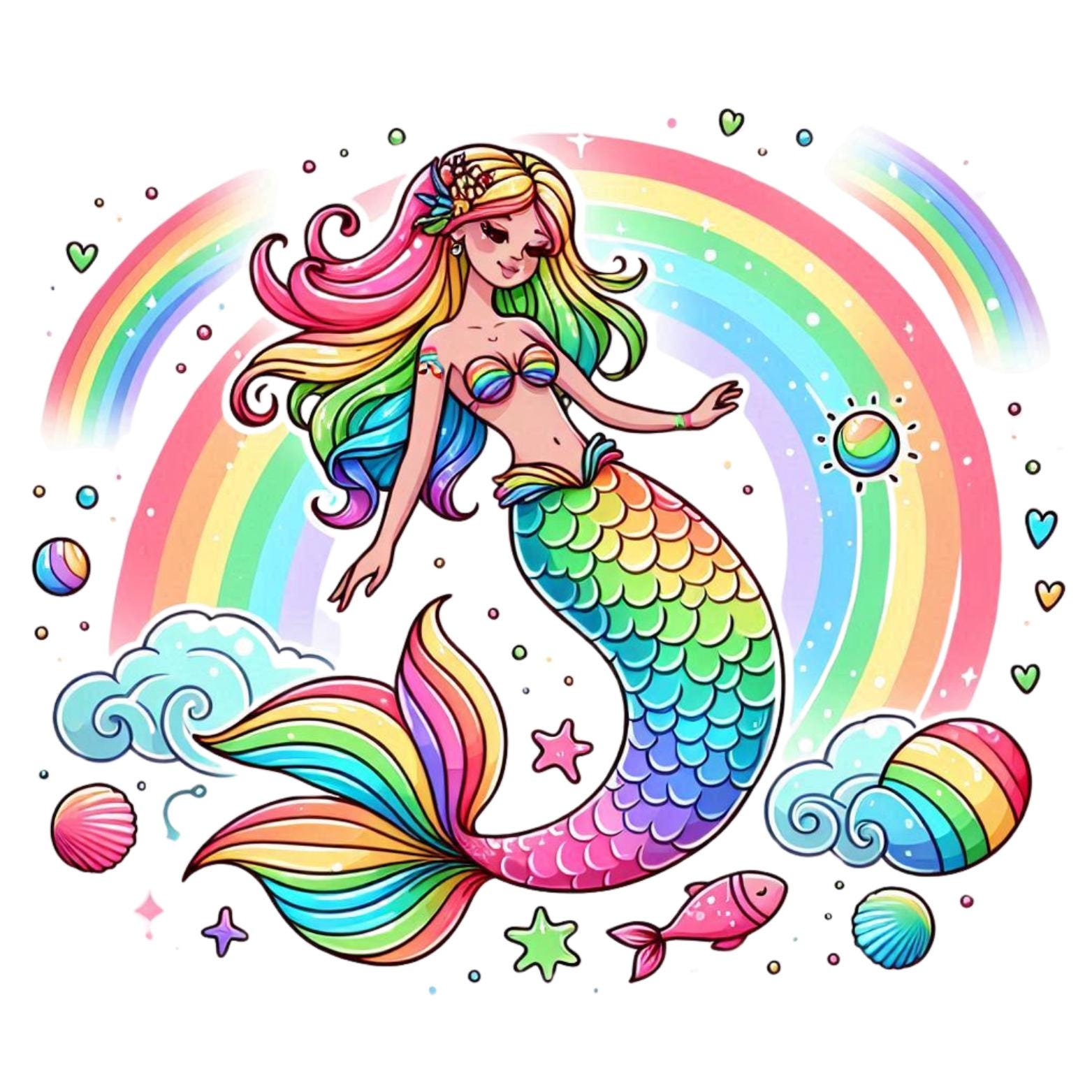 10 Rainbow Mermaid Clipart Bundle Cute Mermaid Pngs Tails Stars Ocean ...