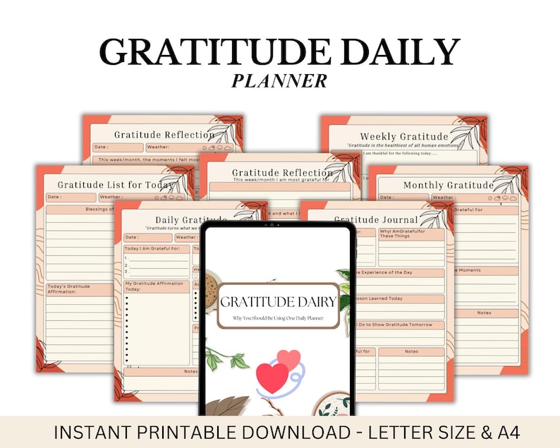 Printable Gratitude Journal Template Wellness Planner Mindfulness ...
