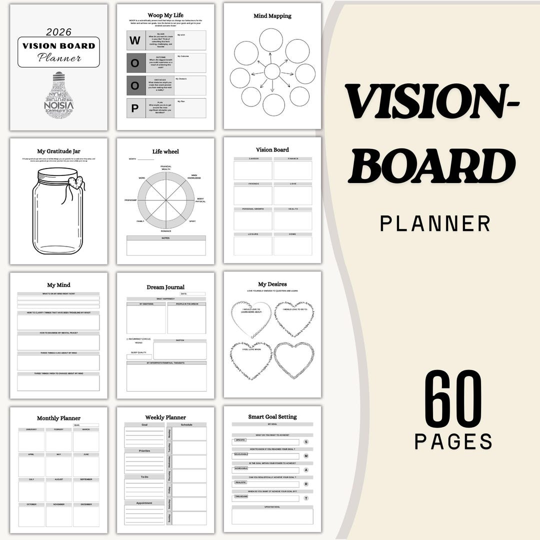 2026 Vision Board Kit, Goal Planner, Manifestation Journal - Etsy