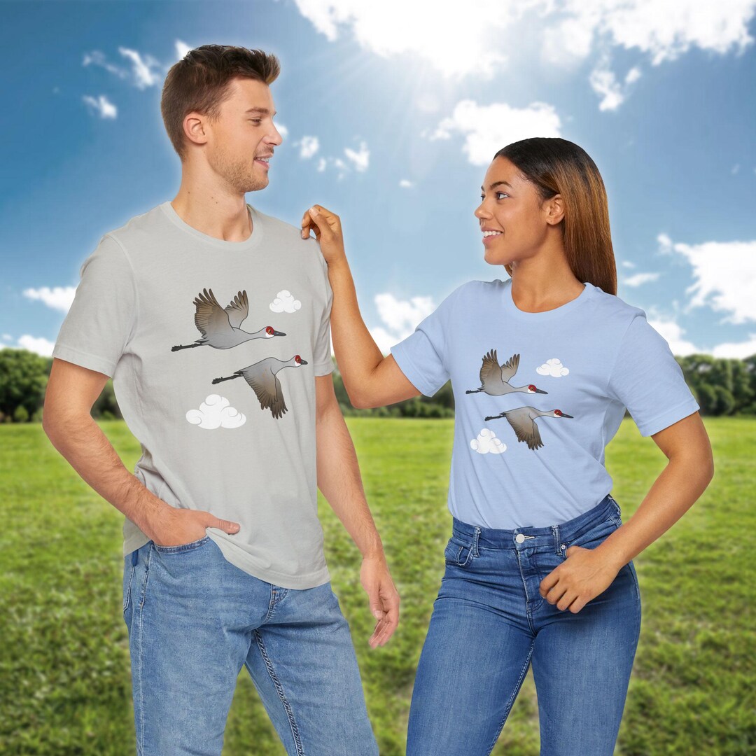 Sandhill Cranes Adult Tee | Flying Cartoon Cranes Bird Lover Unisex ...