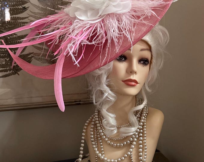Pink Sinamay Hat With White Flower Derby Hat Fascinator - Etsy