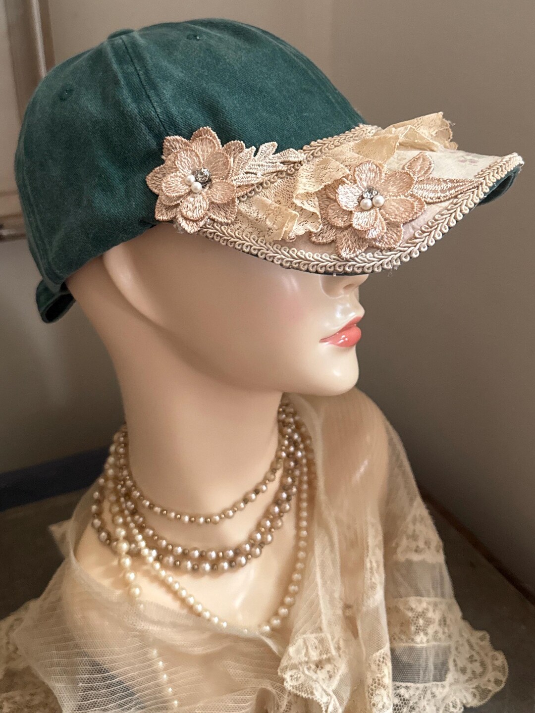 Worn Green Embellished Basebal Cap - Etsy