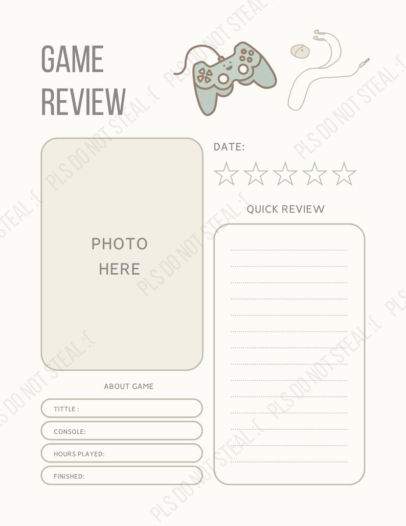Printable Game Review Planner Pages | 2 Layouts Included | Digital ...