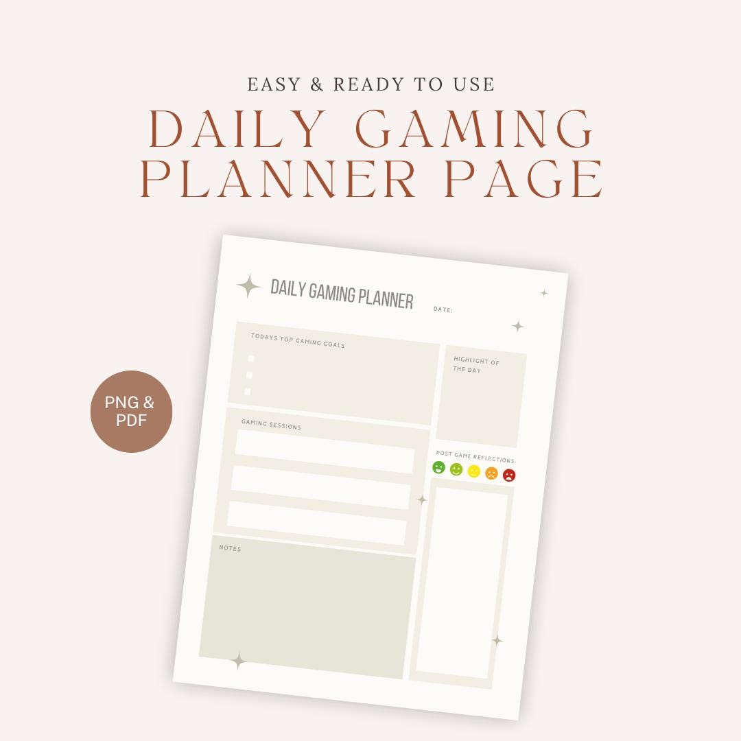 Daily Gaming Planner Printable: Game Session Tracker (PDF & PNG) - Etsy