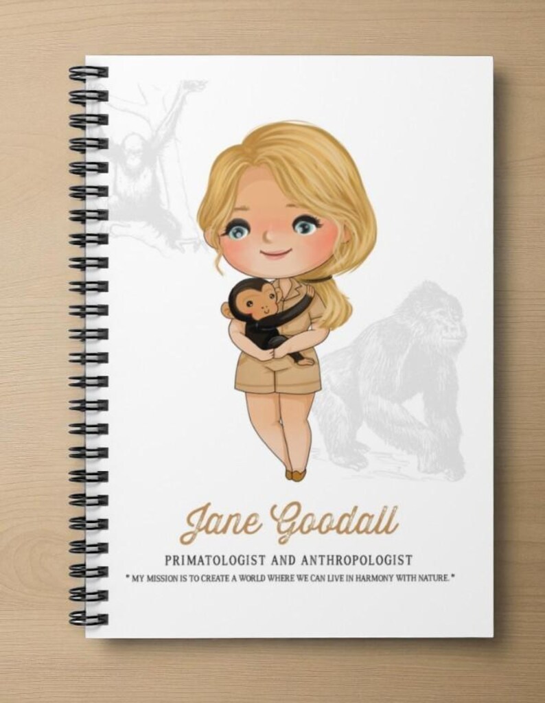 Jane Goodall Spiral Notebook | Inspirational Sublimated Journal | 118 ...