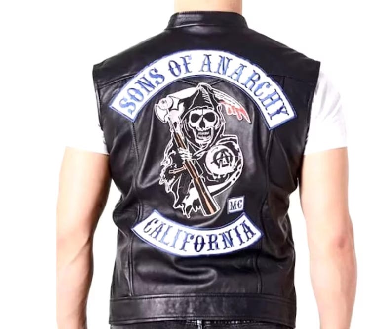 SOA Vest, Sons of Anarchy Vest in Black, Blue Patches, Men's Riding ...