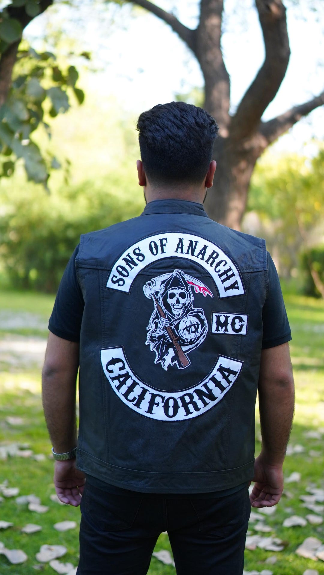 Sons of Anarchy Vest in Black, Blue Patches, Men's Riding Vest | SOA ...
