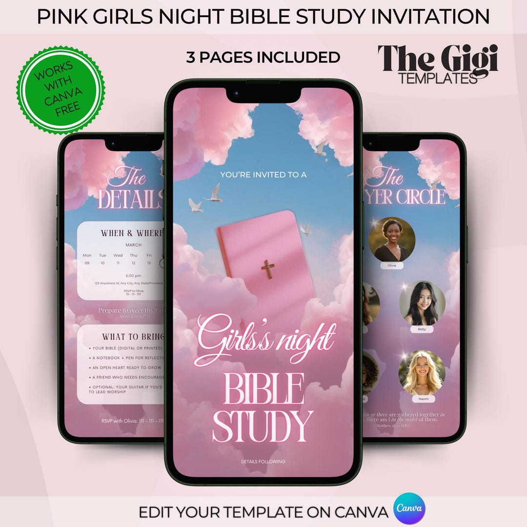 Pink Girls Night Bible Study Invitation, Women’s Fellowship Meeting ...