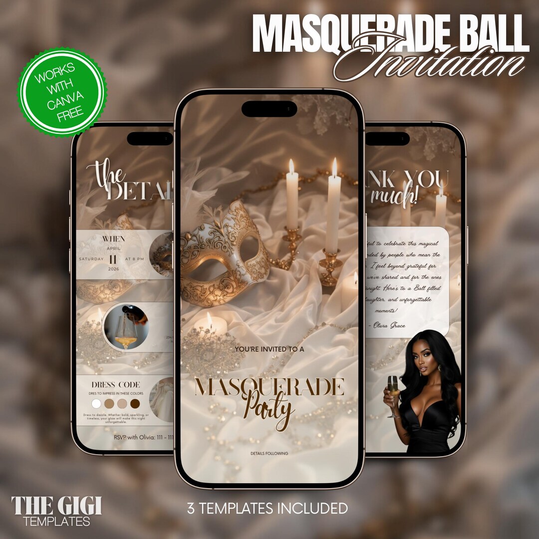White & Gold Masquerade Party Invitation, VIP Masquerade Ball Event ...