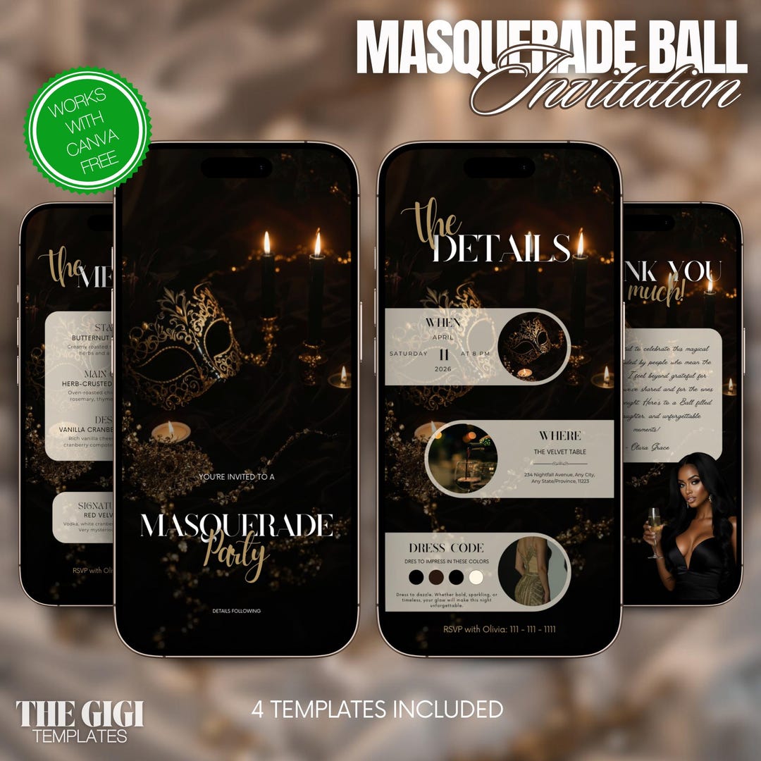 Black & Gold Masquerade Party Invitation, VIP Masquerade Ball Event ...