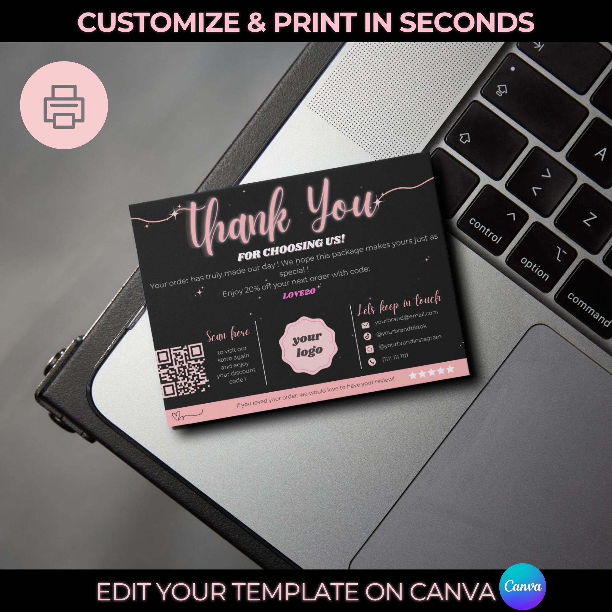 Custom Thank You Card for Customer | Editable Business Thank You Card ...