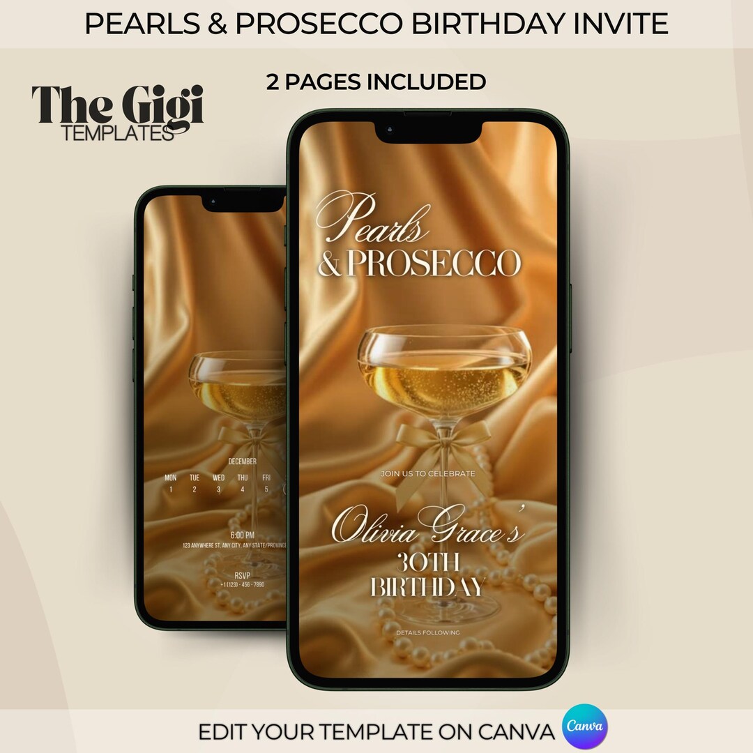 Pearls & Prosecco Birthday Invitation, Luxury Champagne Animated Invite ...