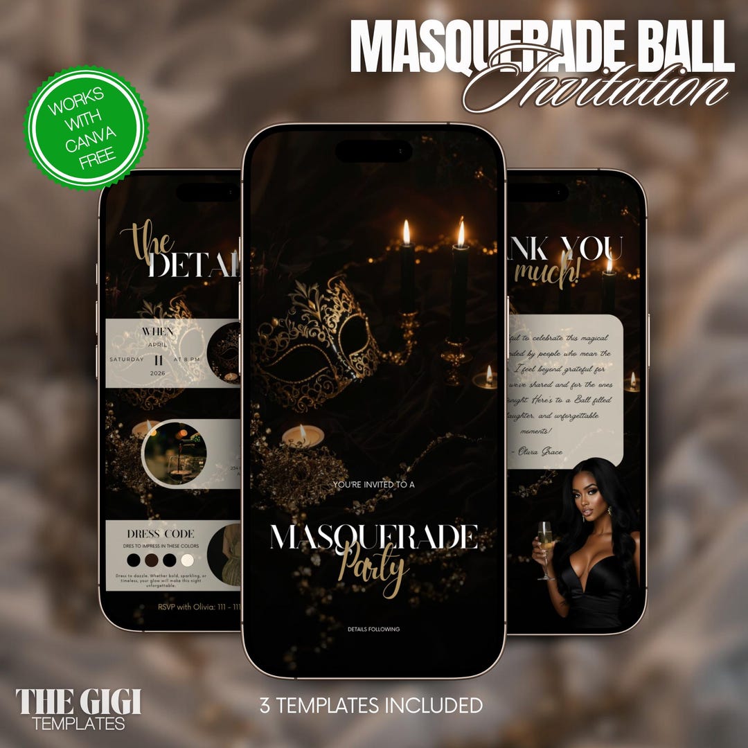 Black & Gold Masquerade Party Invitation, VIP Masquerade Ball Event ...