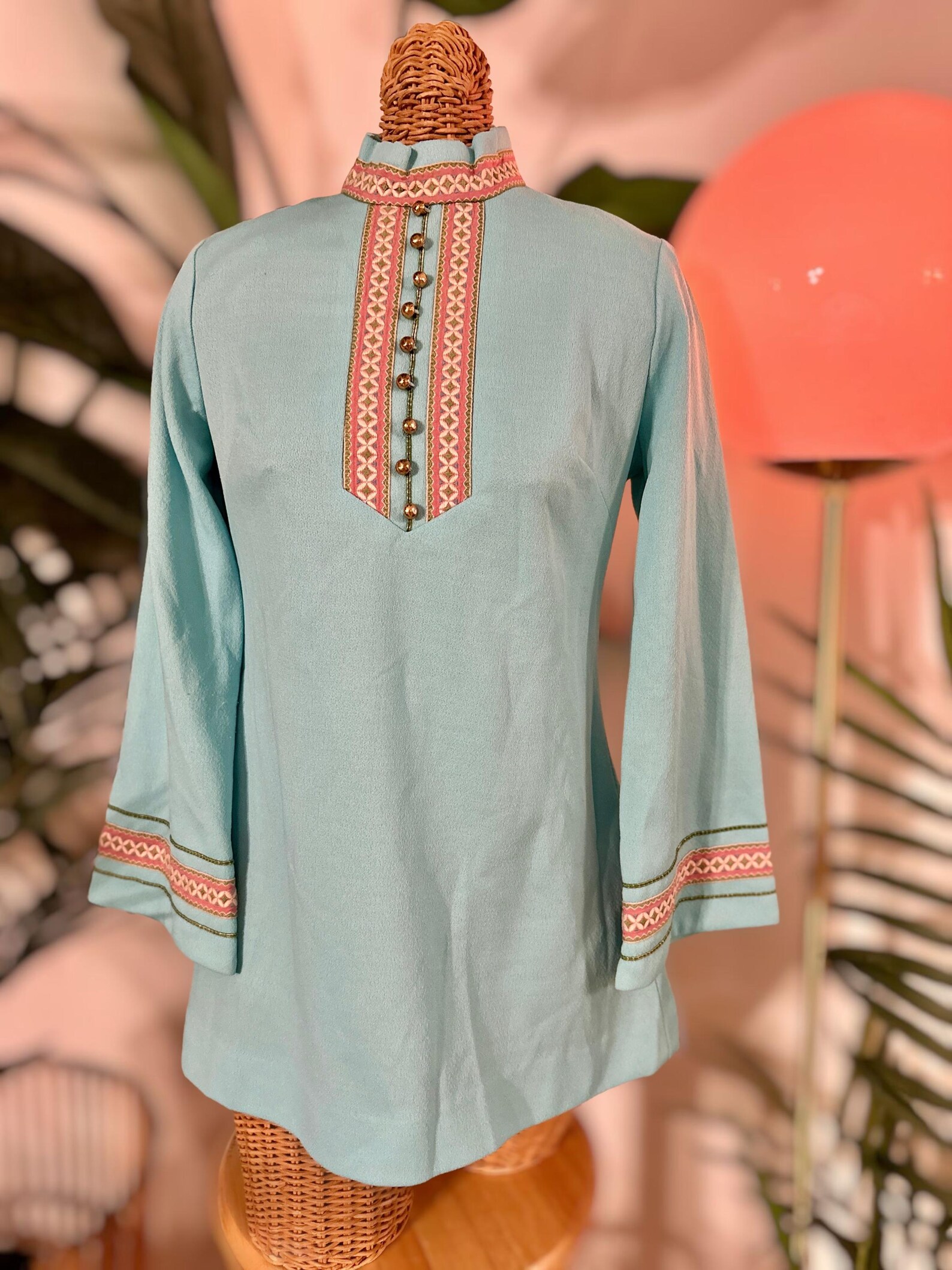 Vintage 60s Tunic Dress / 1960s Mod Mini Dress / Soft Blue Bell Sleeve ...