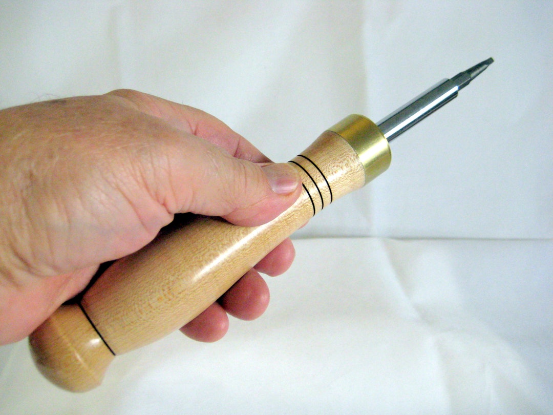 Screwdriver Hard Maple Wood Handle Interchangeable Tip 4 in 1 Brass ...