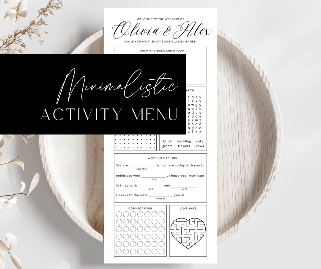 Minimalist Wedding Activity Menu Template (digital Download) - Etsy