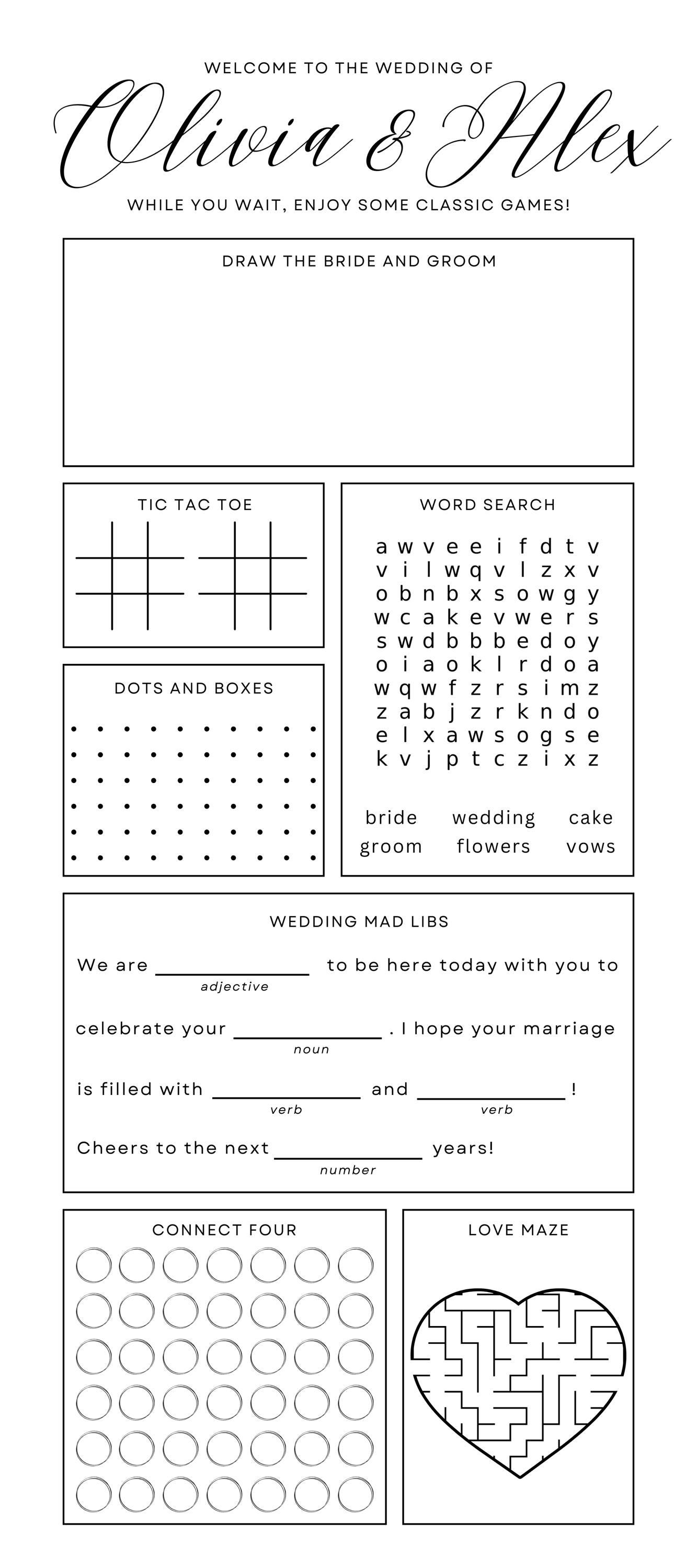 Minimalist Wedding Activity Menu Template (digital Download) - Etsy