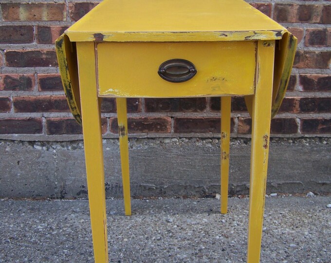 Distressed Side Table in Mustard Yellow - Etsy