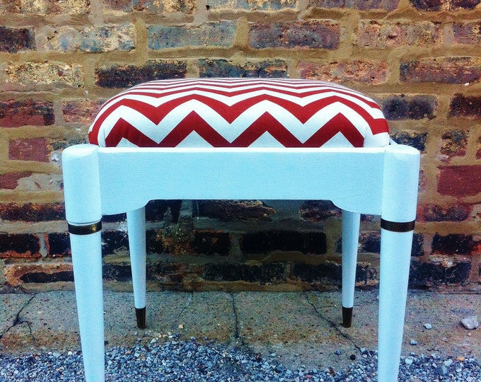 Mid Century Footstool in Rust Chevron - Etsy