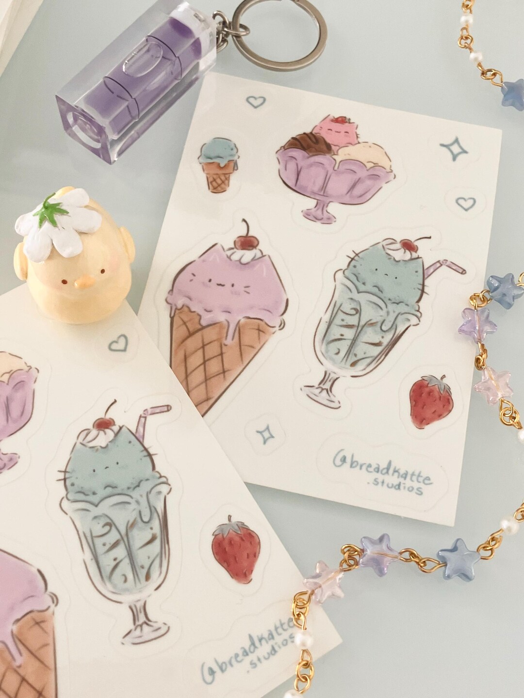 Ice Cream Cat Sticker Sheet - Cute Waterproof, Dishwasher-safe Sticker ...