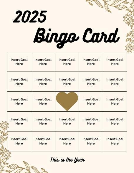 2025 Bingo Card - Digital Download, Goal Setting Printable, New Year ...