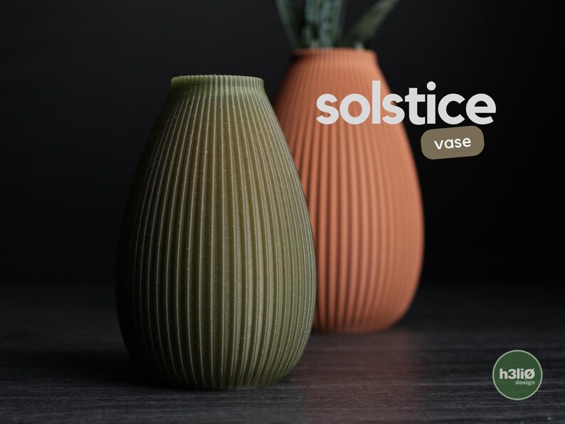 Solstice 3D Printed Vase – Minimalist Ribbed Vase for Modern Decor | Terracotta or Olive Green ...