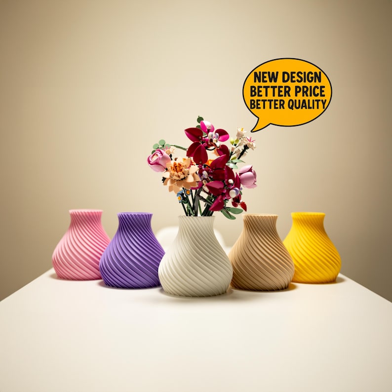 3d-printed Vase for Brick Flowers: Modern Ribbed Design (6.7” Tall ...