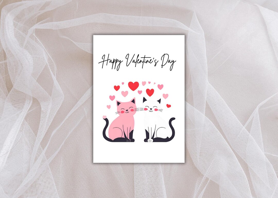 Printable Valentines Day Card, Cute Cats Valentines Day Card, Card for ...