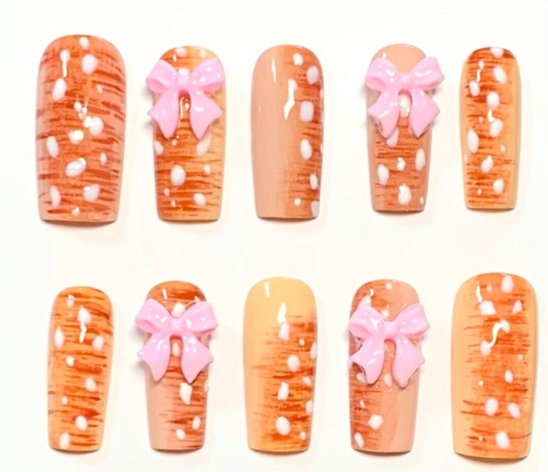 Fawn Square Press on Nails: Hand-painted Coquette Nails - Etsy