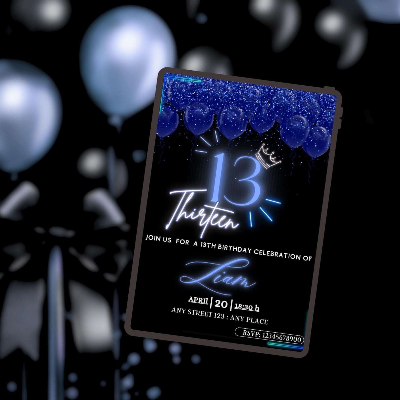 Thirteen Birthday Invitation. Neon 13th Birthday Invitation. Canva ...