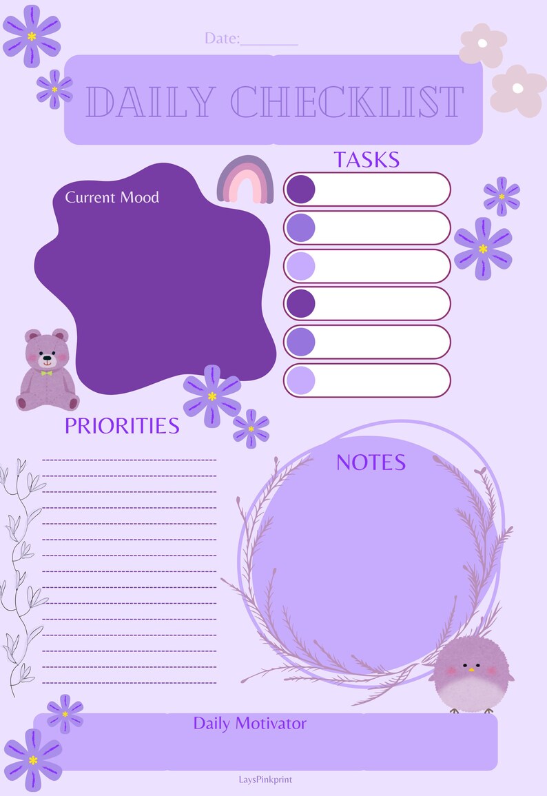 Daily Checklist Purple Theme - Etsy