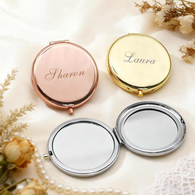 Custom Engraved Compact Mirror, Personalized Name Pocket Mirror, Rose ...