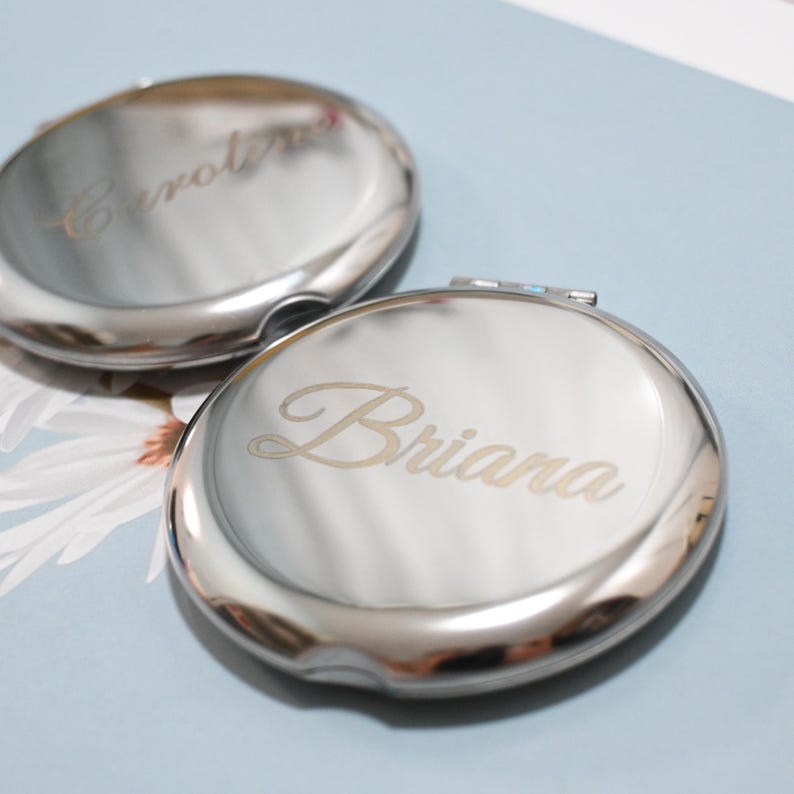 Personalized Engraved Silver Compact Mirror Makeup Mirror, Custom ...