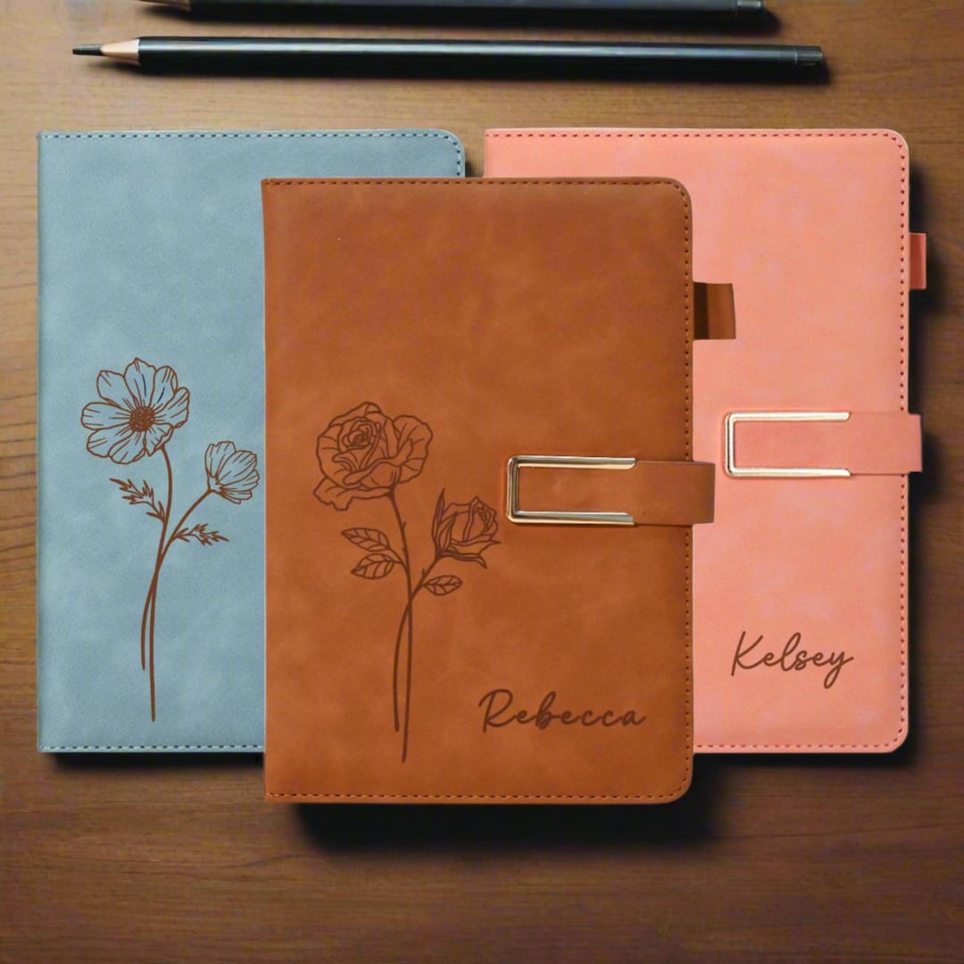 Personalised A5 Vegan Leather Notebook, Custom Engraved Name Birth ...