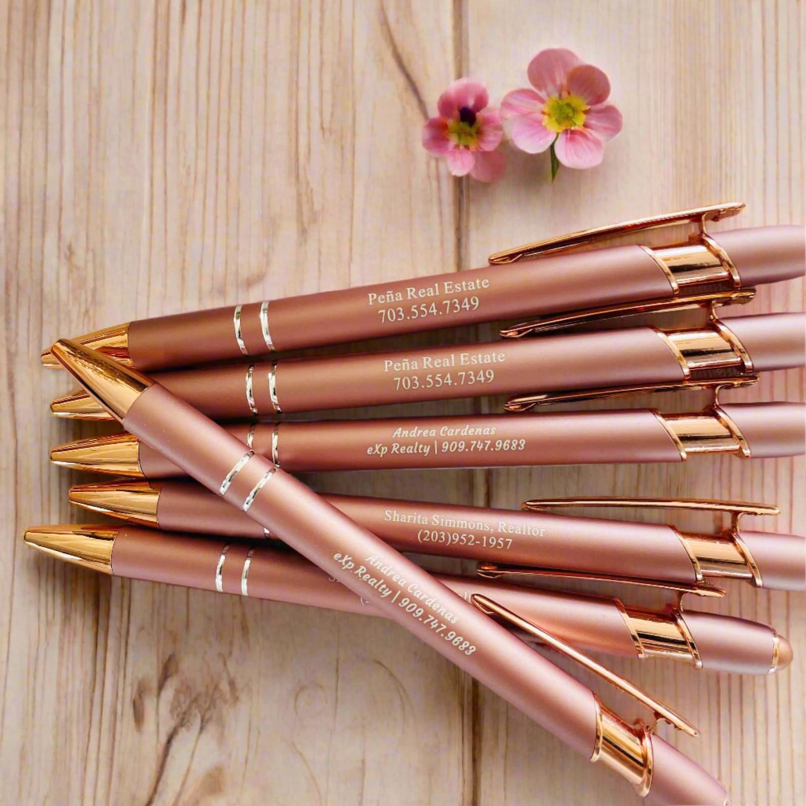 Custom Rose Gold Business Pens Engraved Text, Soft Touch Ballpoint Pen ...