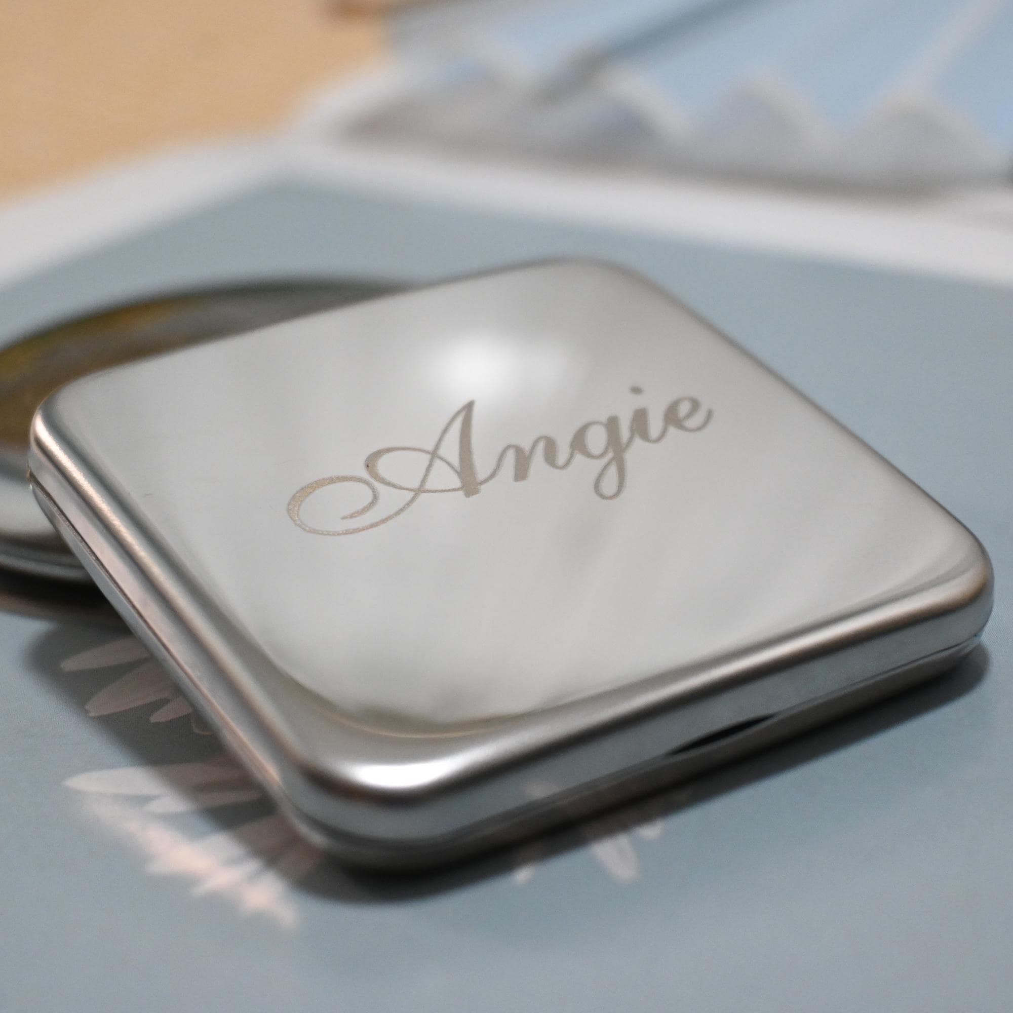 Personalized Engraved Silver Compact Mirror Makeup Mirror, Custom ...