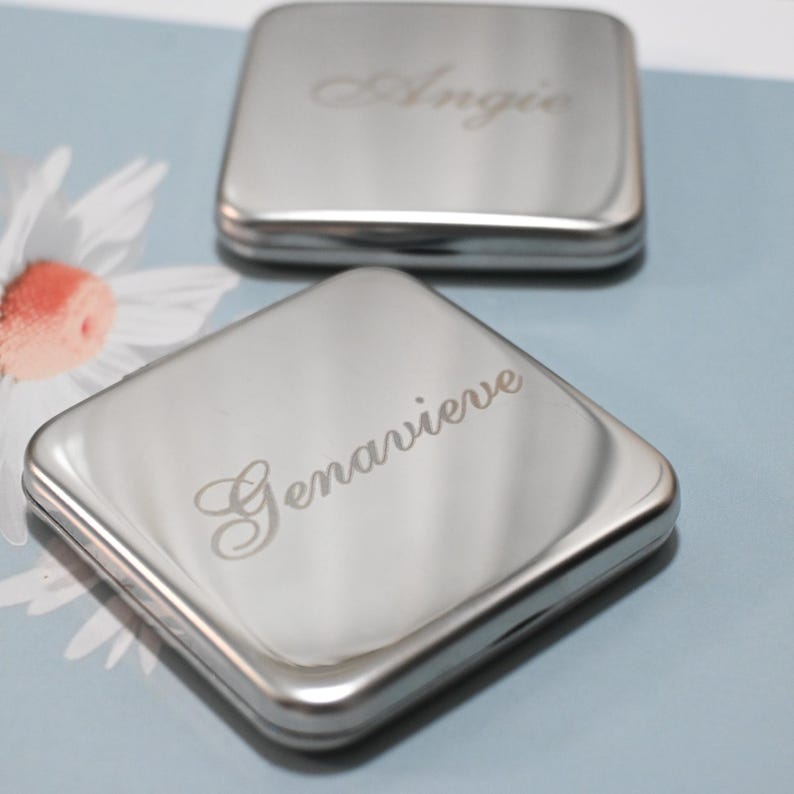 Personalized Engraved Silver Compact Mirror Makeup Mirror, Custom ...