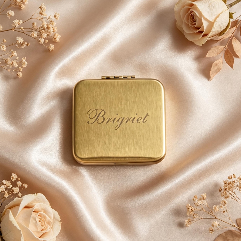 Personalized Gold Compact Mirror, Custom Name Square Pocket Mirror ...