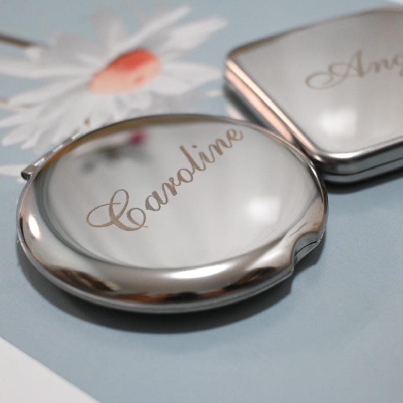 Personalized Engraved Silver Compact Mirror Makeup Mirror, Custom ...