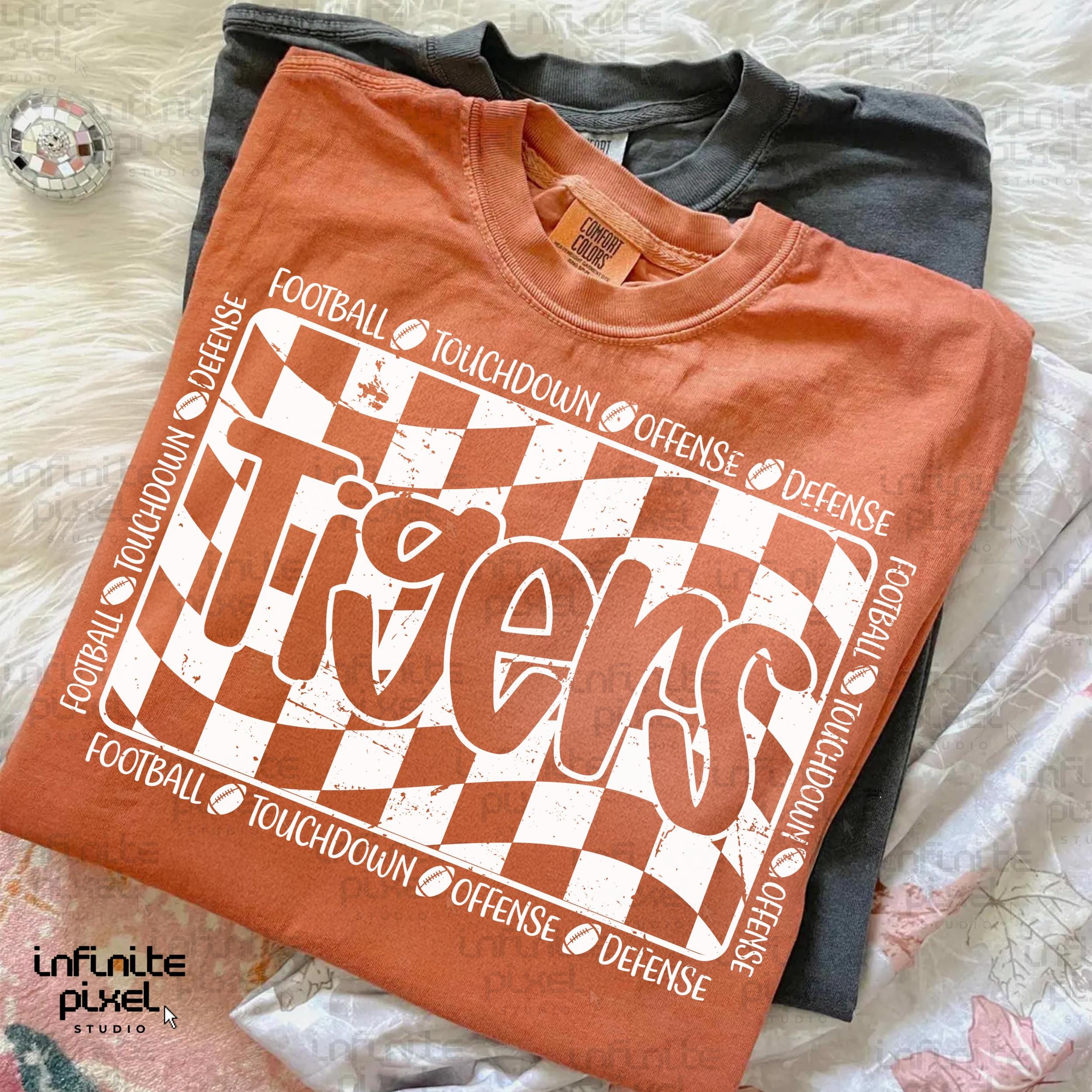 Tigers Football PNG, Distressed Checker Game Day Sublimation, Offense ...