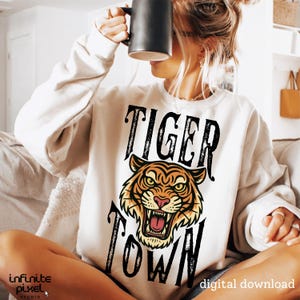 Tiger Town PNG, Vintage Roaring Tiger Mascot Sublimation, Bold School ...