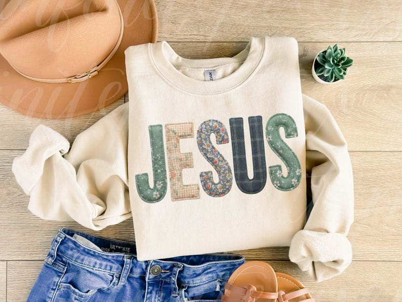 Jesus Patchwork PNG, Christian Applique Text Design, Religious Faith ...