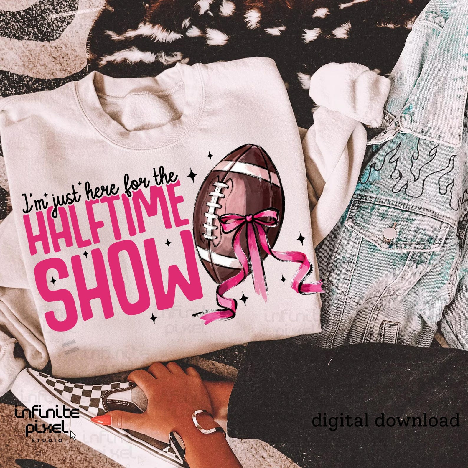 Halftime Show PNG, Pink Bow Football Sublimation, Cute Game Day Design ...