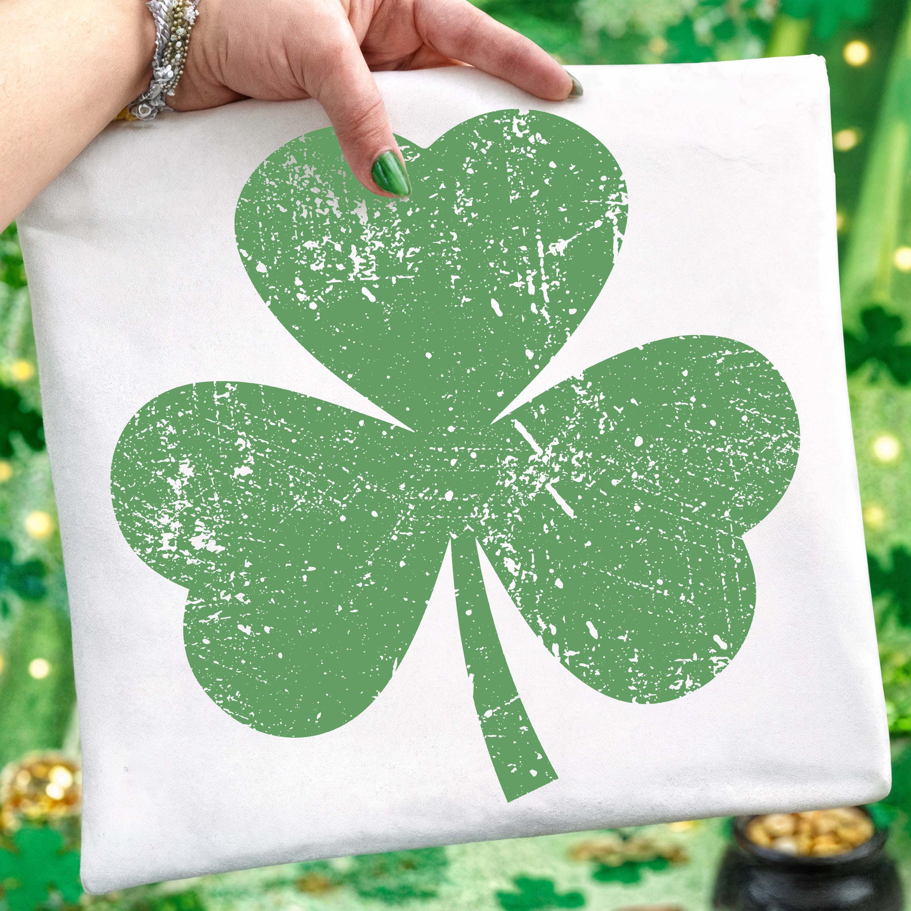 St Patricks Day Shamrock PNG SVG, Distressed Clover Silhouette, Vintage ...