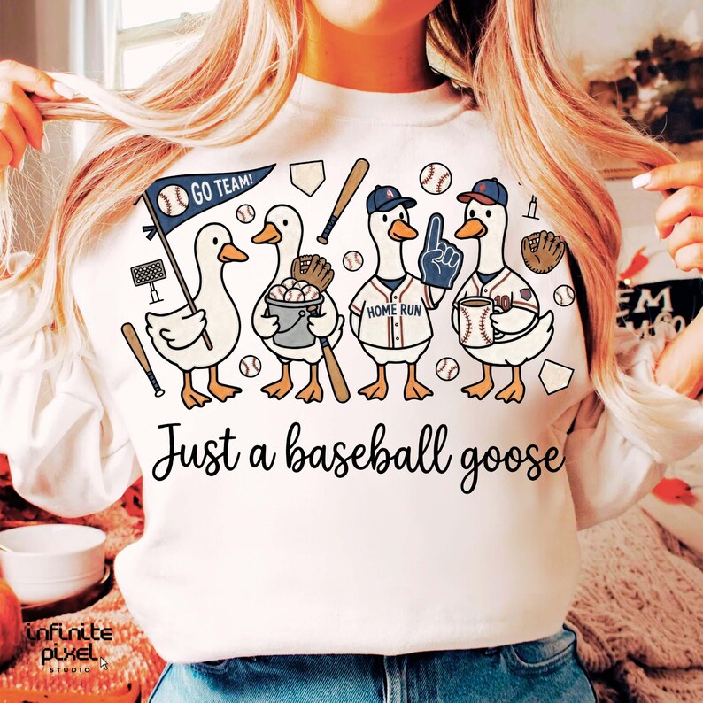 Just a Baseball Goose PNG, Cartoon Goose Baseball Shirt Design, Cute ...
